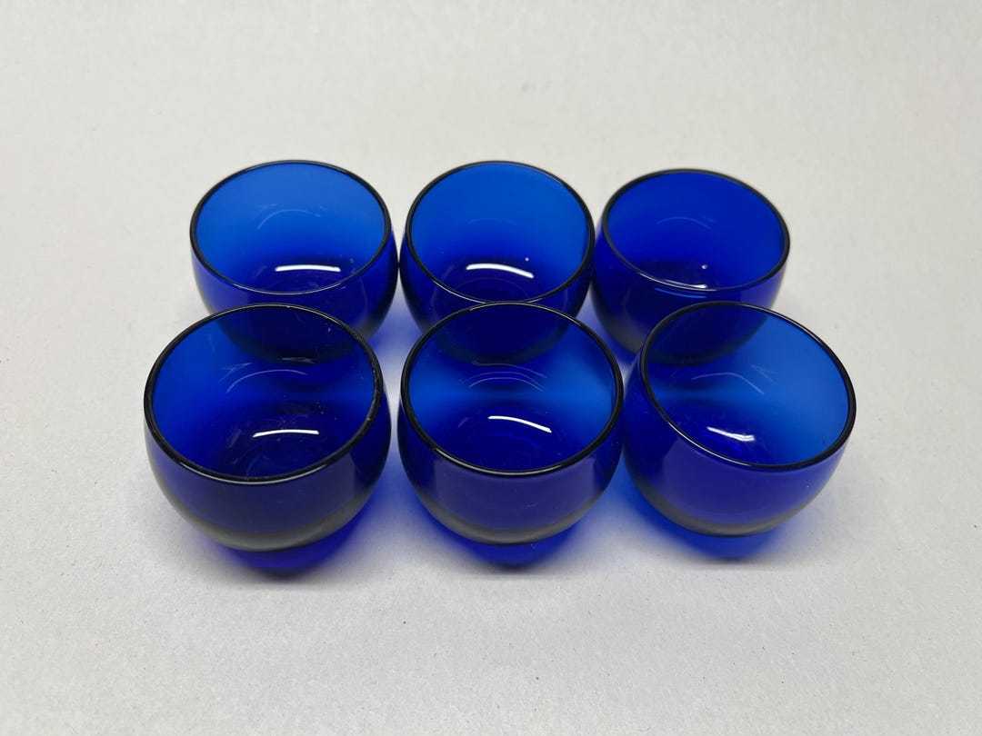 Set of 6 Tiny Blue Glass Cups - Etsy