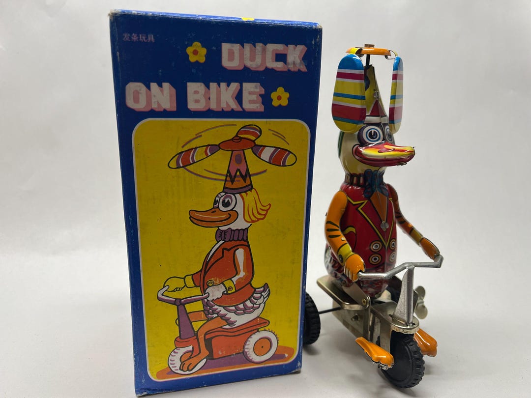 Vintage Duck on Bike Tin Toy Wind up Key Rolling and Spinning Toy - Etsy