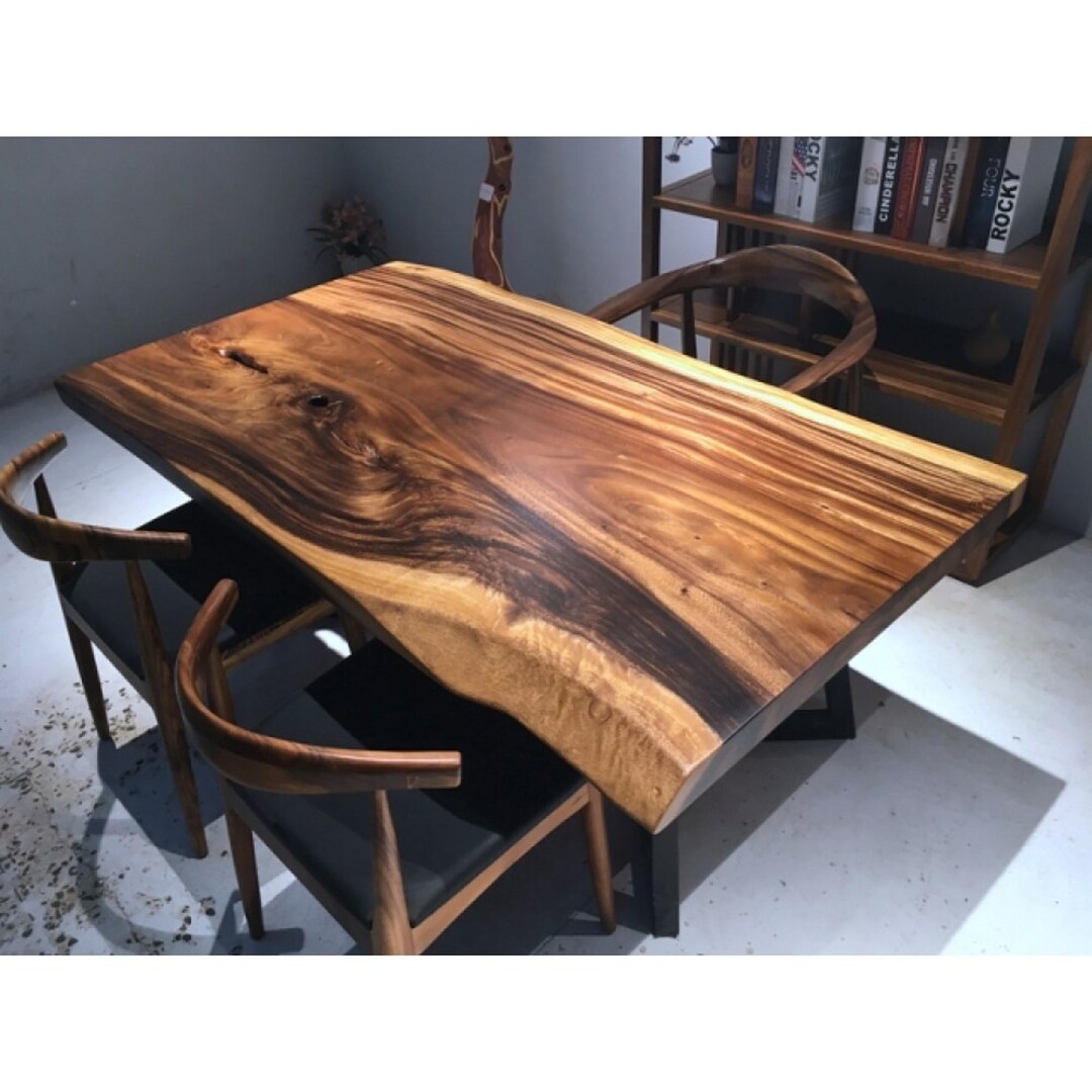 Live Edge Wood Walnut Table, Rustic Solid Walnut Table, Handmade Solid ...
