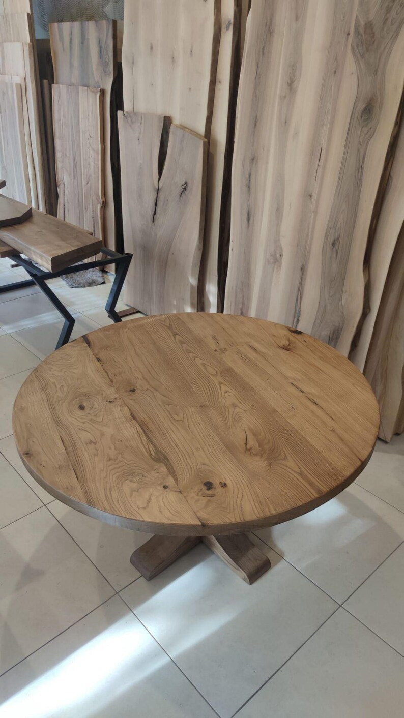 Handmade Solid Chestnut Wood Round Dining Table – Rustic & Modern ...