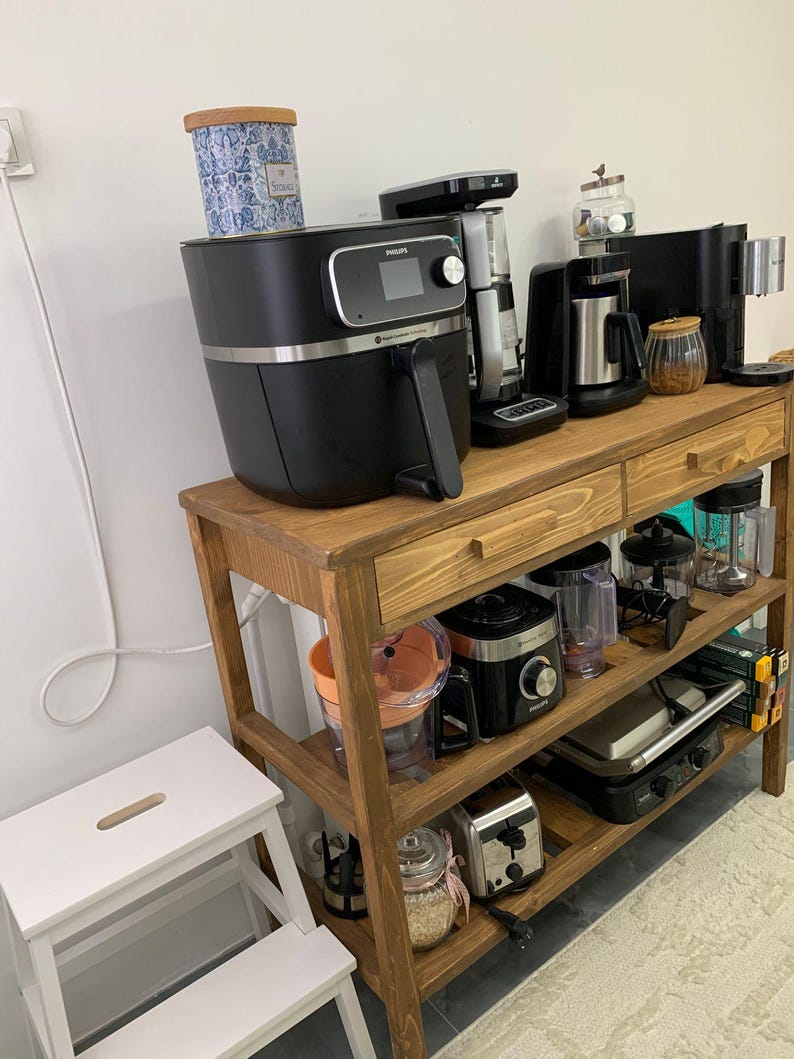 Handcrafted Wooden Kitchen Shelf,rustic Coffee Bar Organizer,solid Wood ...