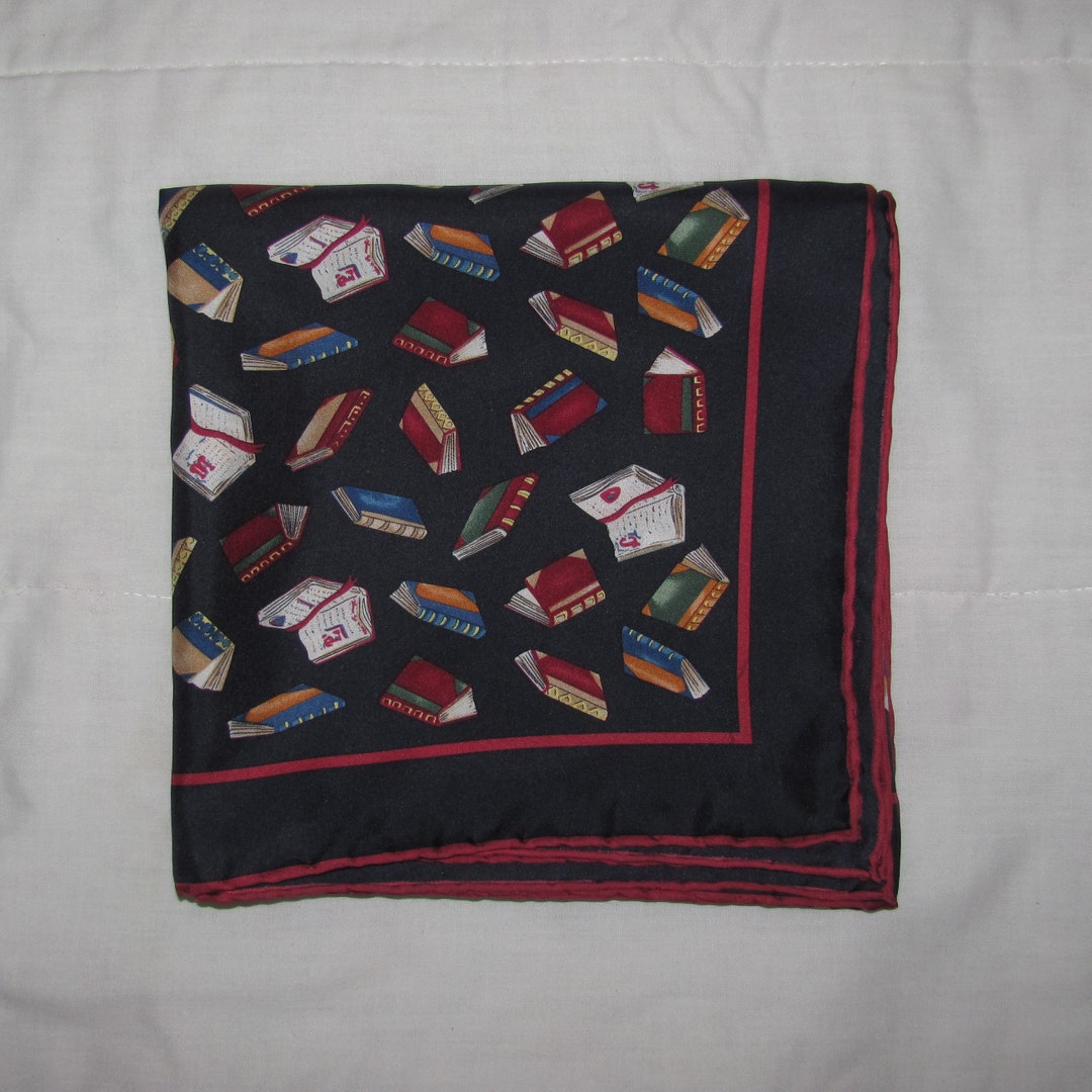 Vintage Alynn Large Square Silk Scarf Book Design Open - Etsy