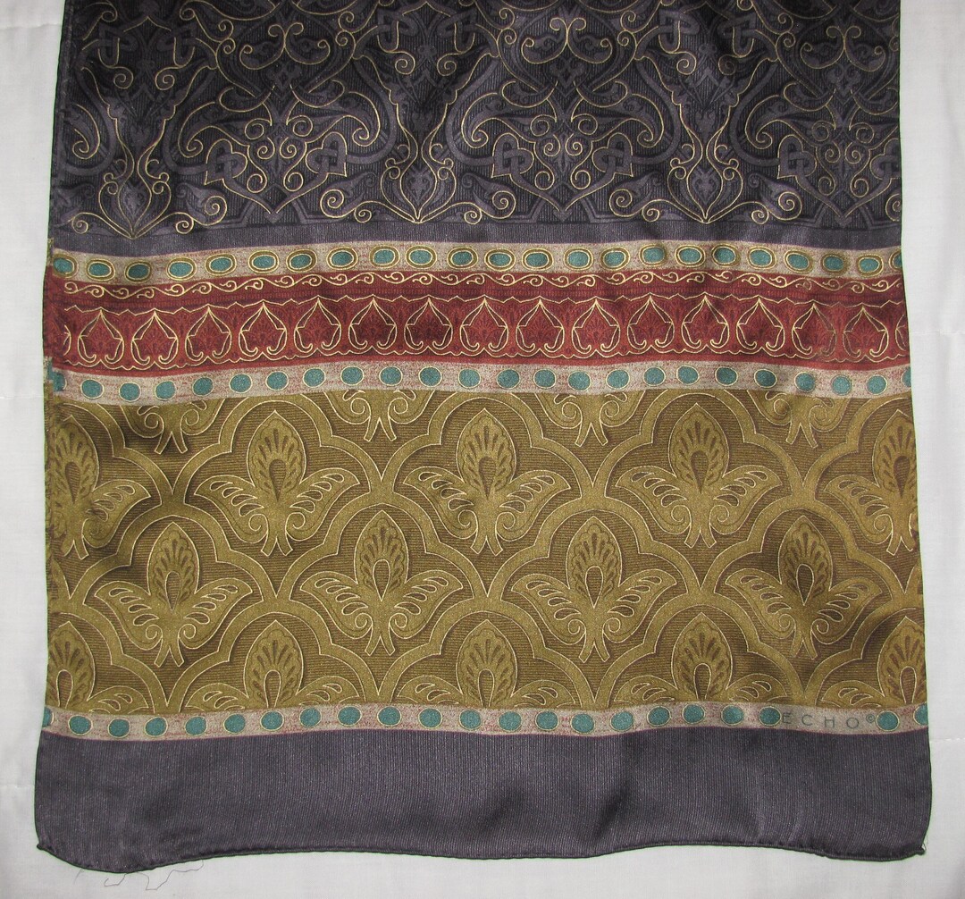 Vintage Echo Rectangular Silk Scarf Abstract Geometric Shapes in Dark ...