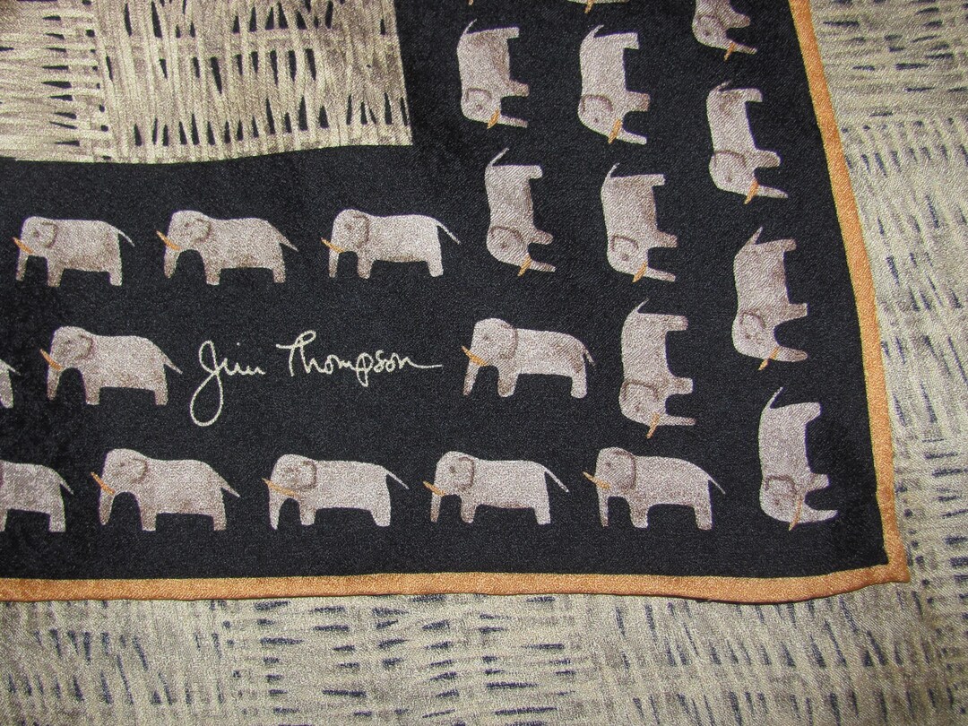 Vintage Jim Thompson Large Square Silk Scarf - Elephant Border, Woven ...