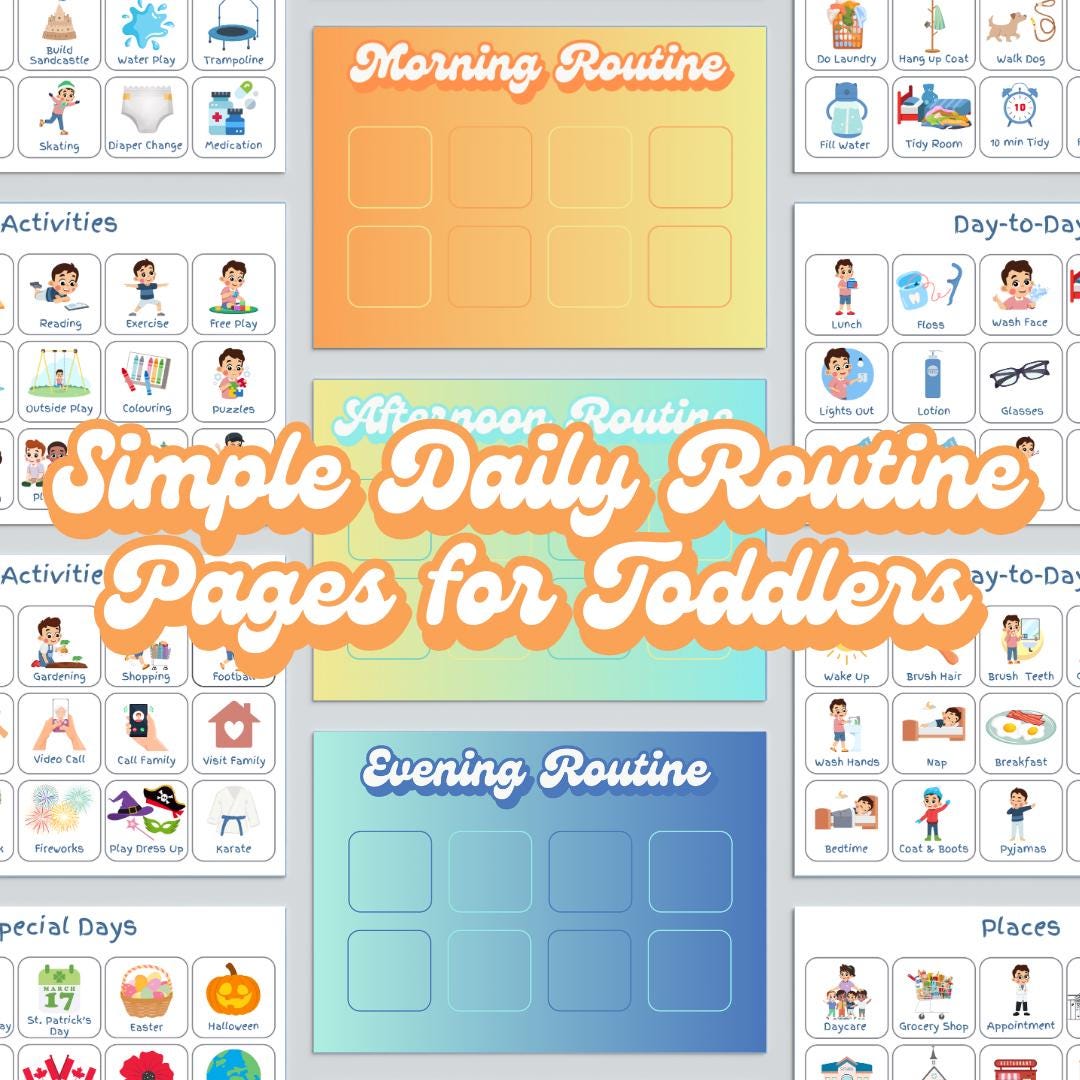 Retro Toddler Routine Chart Bundle | Printable Daily Visual Schedule ...