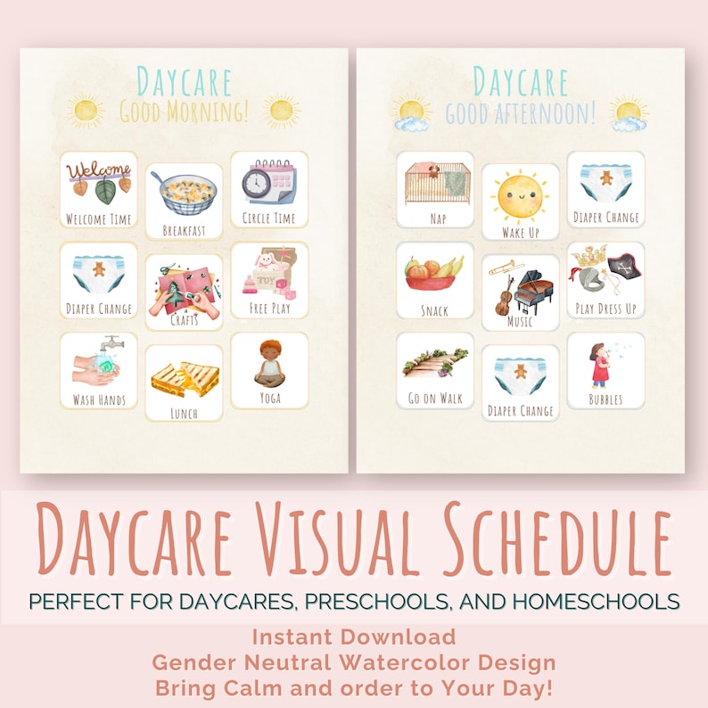 Daycare Visual Schedule Squares | PESC Printable Routine Cards & Daily ...
