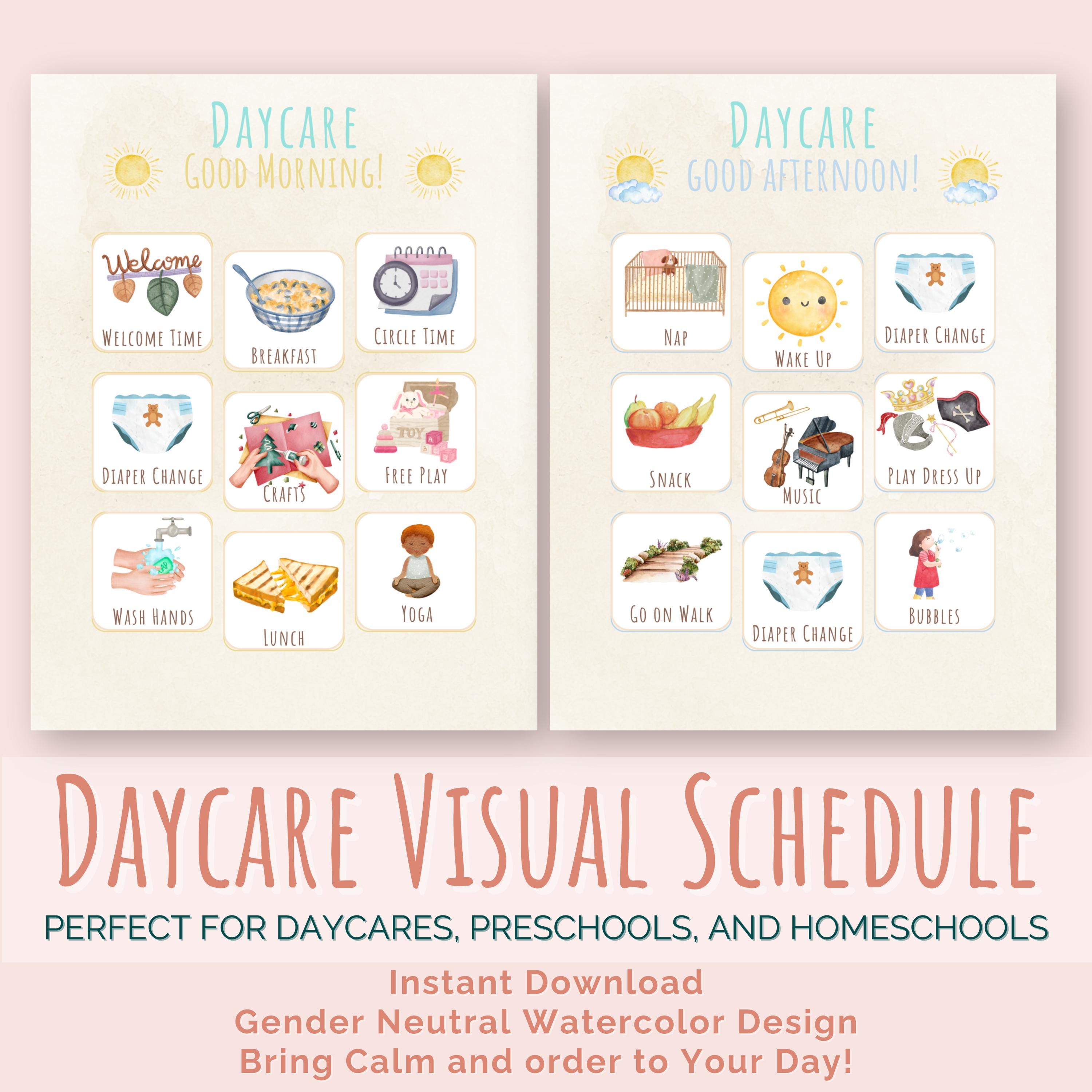 Daycare Visual Schedule Squares | PESC Printable Routine Cards & Daily ...