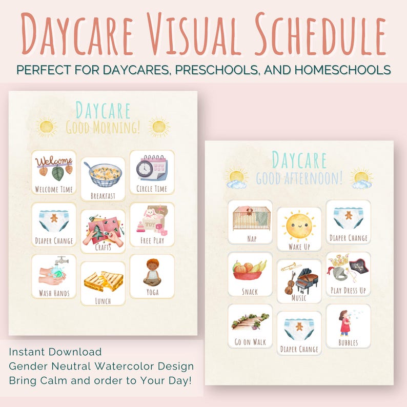 Daycare Visual Schedule Squares | PESC Printable Routine Cards & Daily ...