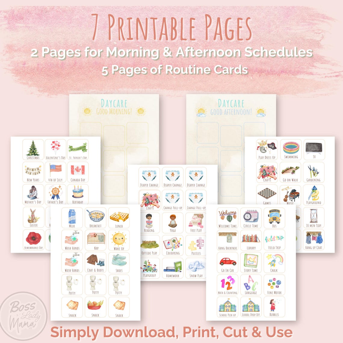 Daycare Visual Schedule Squares | PESC Printable Routine Cards & Daily ...