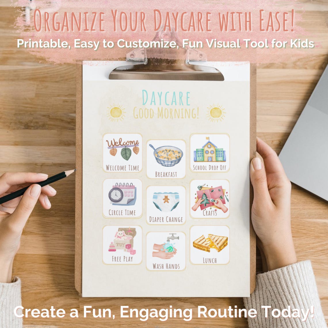 Daycare Visual Schedule Squares | PESC Printable Routine Cards & Daily ...