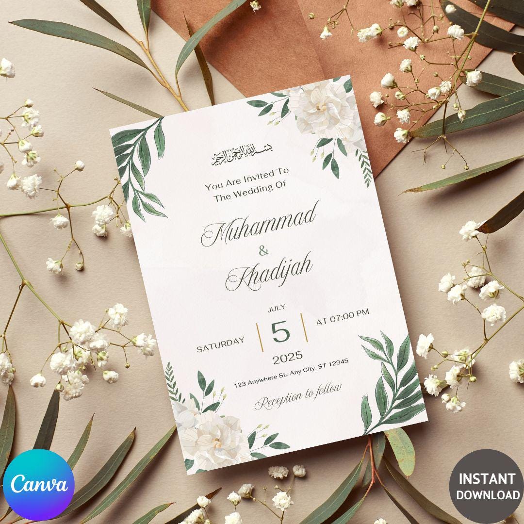 Muslim Wedding Invitation Template, Nikkah Walimah Ceramony, Editable ...