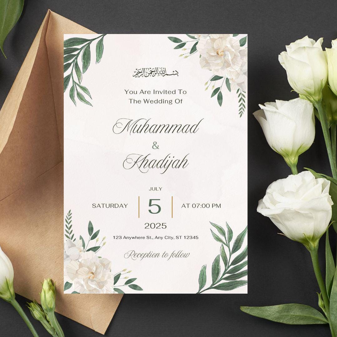 Muslim Wedding Invitation Template, Nikkah Walimah Ceramony, Editable ...