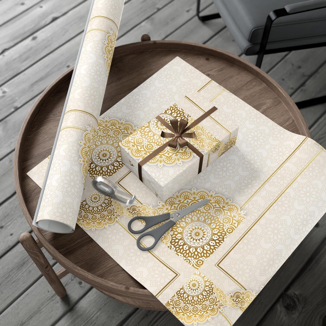 Islamic Gift Wrap Papers Gold White Eid Present Muslim Celebration ...