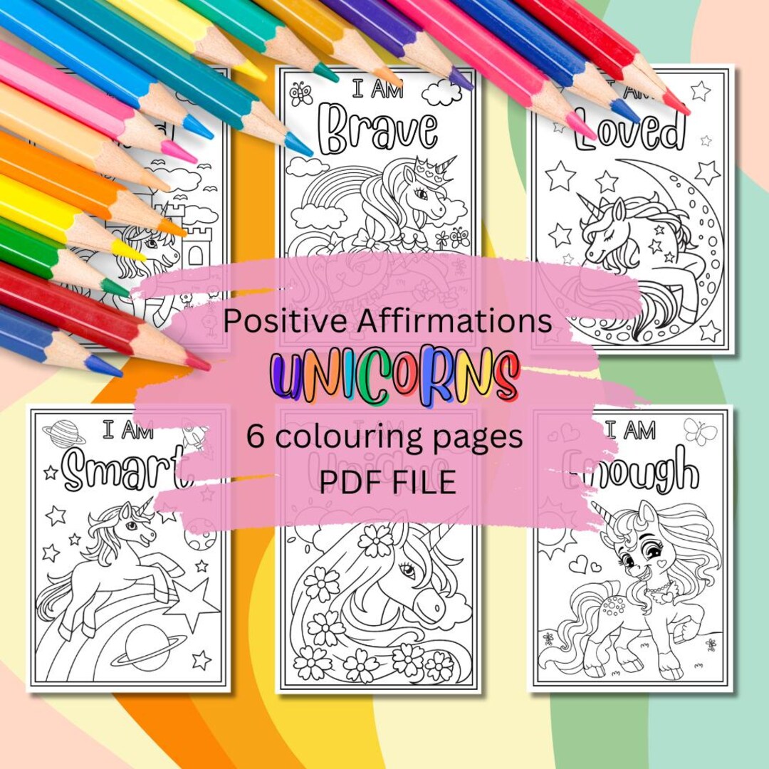 Positive Affirmations: Unicorns Coloring Pages 6 Pages Digital Download ...