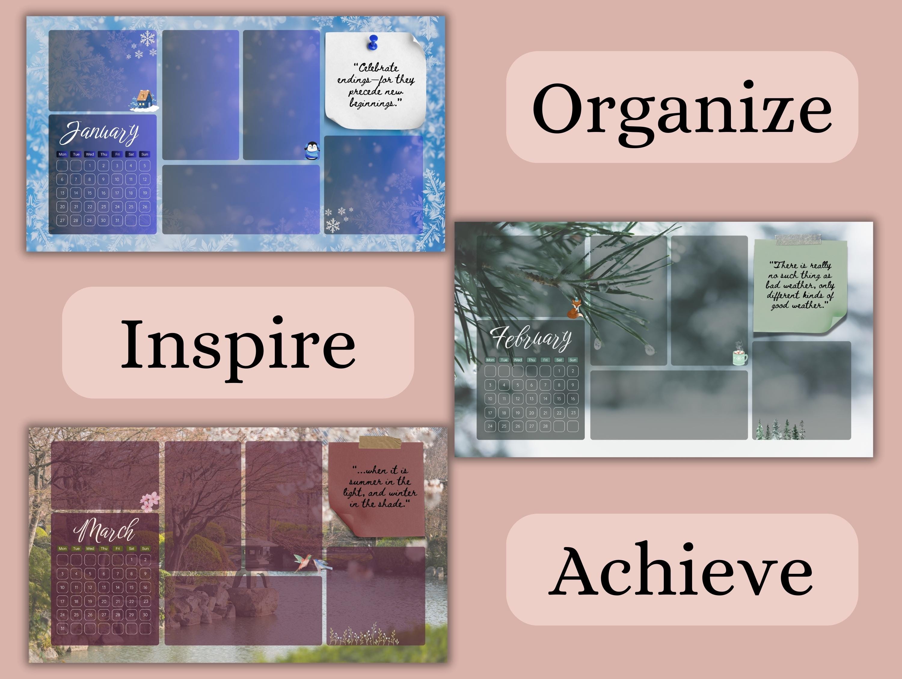 Winter Desktop Wallpaper Organizer With 2025 Digital Calendar – January ...