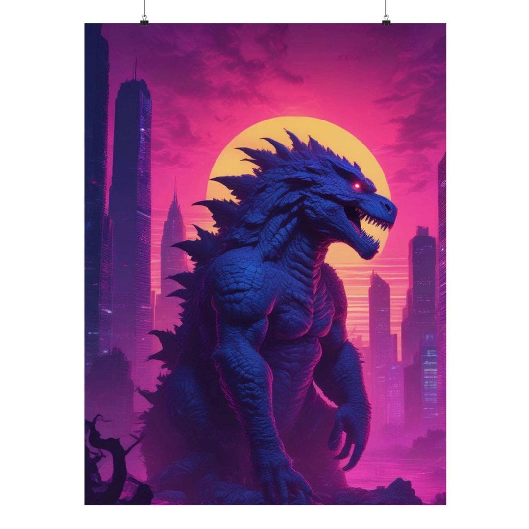 Godzilla Poster, Godzilla Art Print, High Quality, Aesthetic Neon Cyber ...