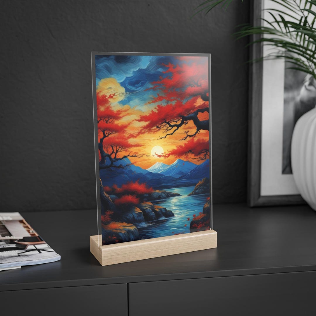 Japanese Artwork Acrylic Sign With Wooden Stand, Home Decor, Office ...