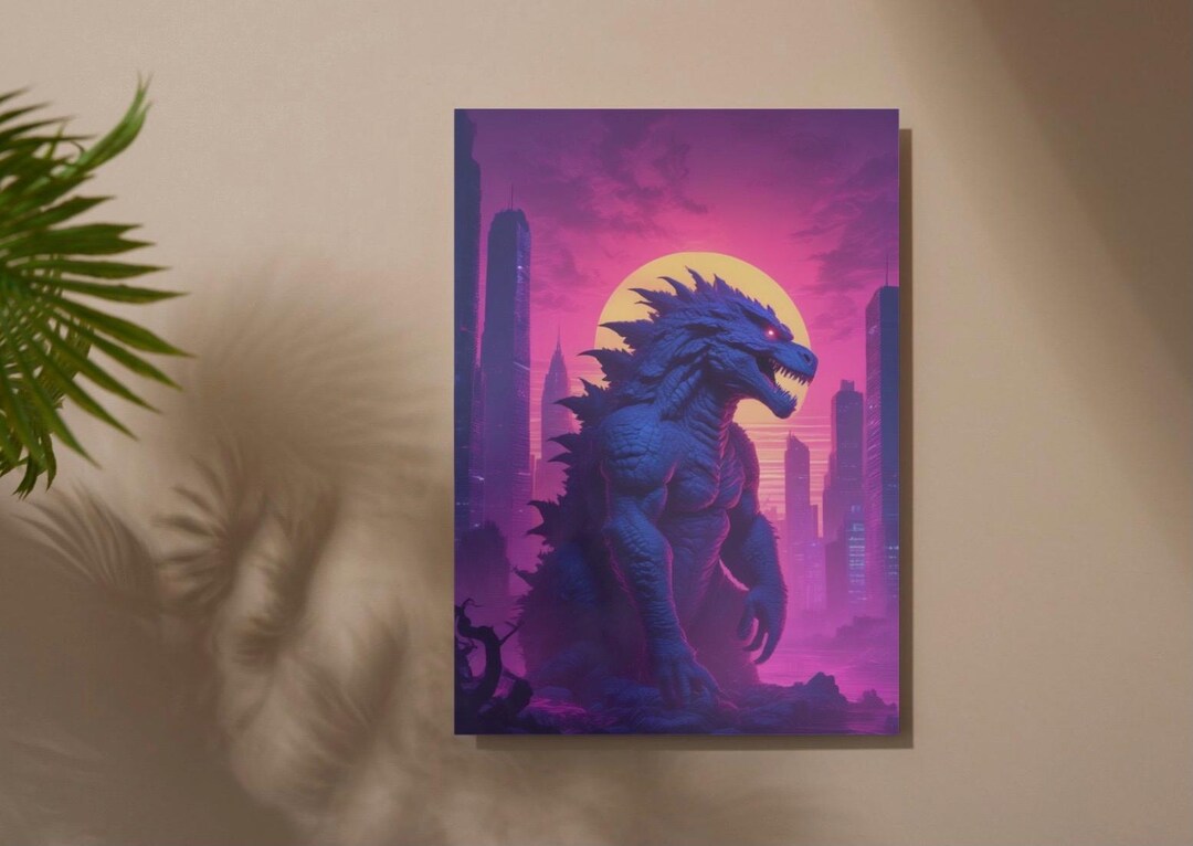 Godzilla Poster, Godzilla Art Print, High Quality, Aesthetic Neon Cyber ...