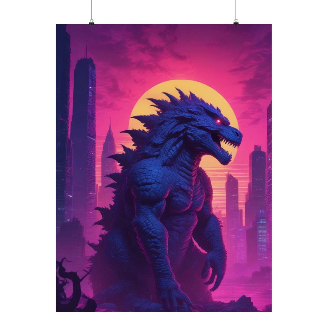 Godzilla Poster, Cool Aesthetic Godzilla Art Print, Aesthetic Neon ...