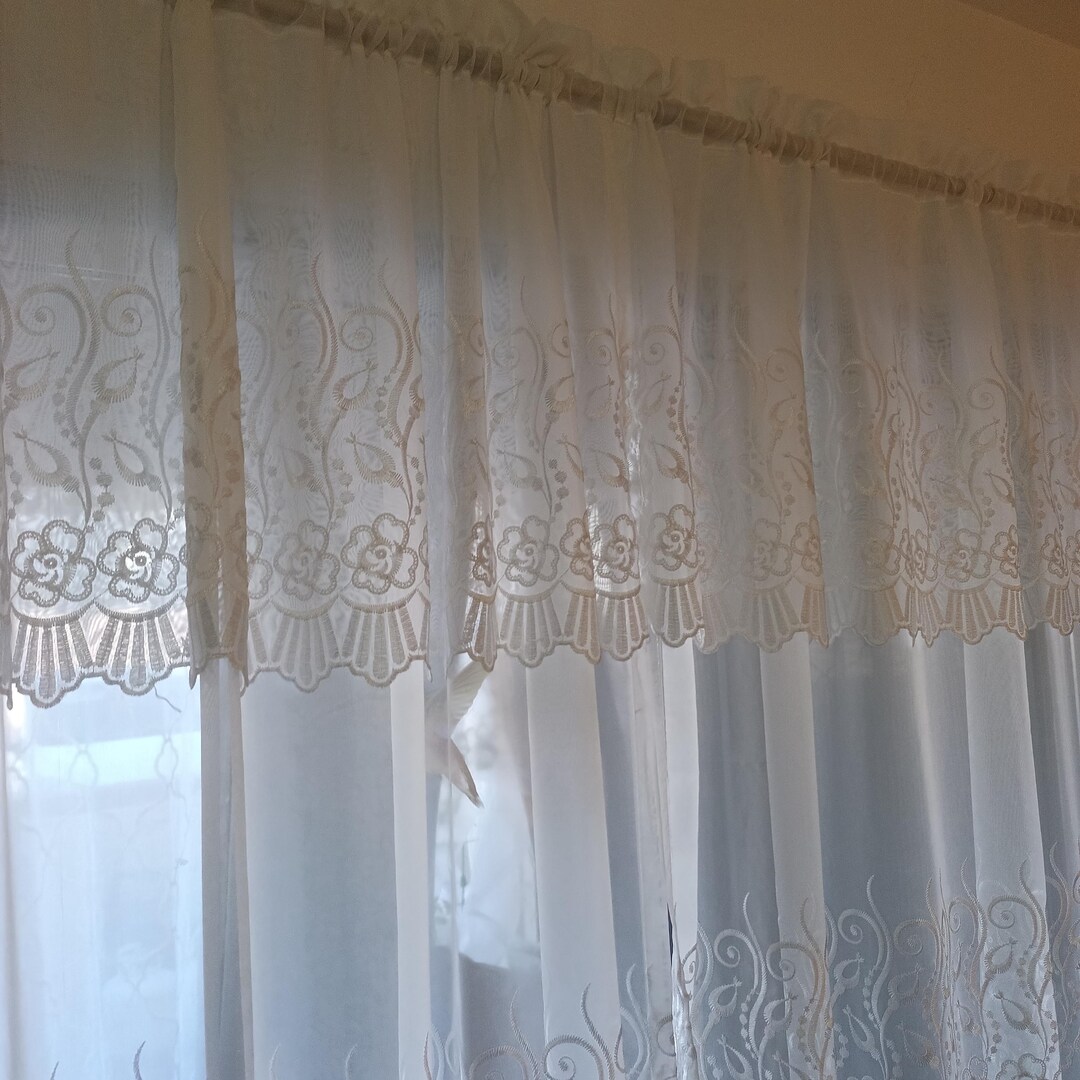 White Embroidered Sheer Curtains - Etsy