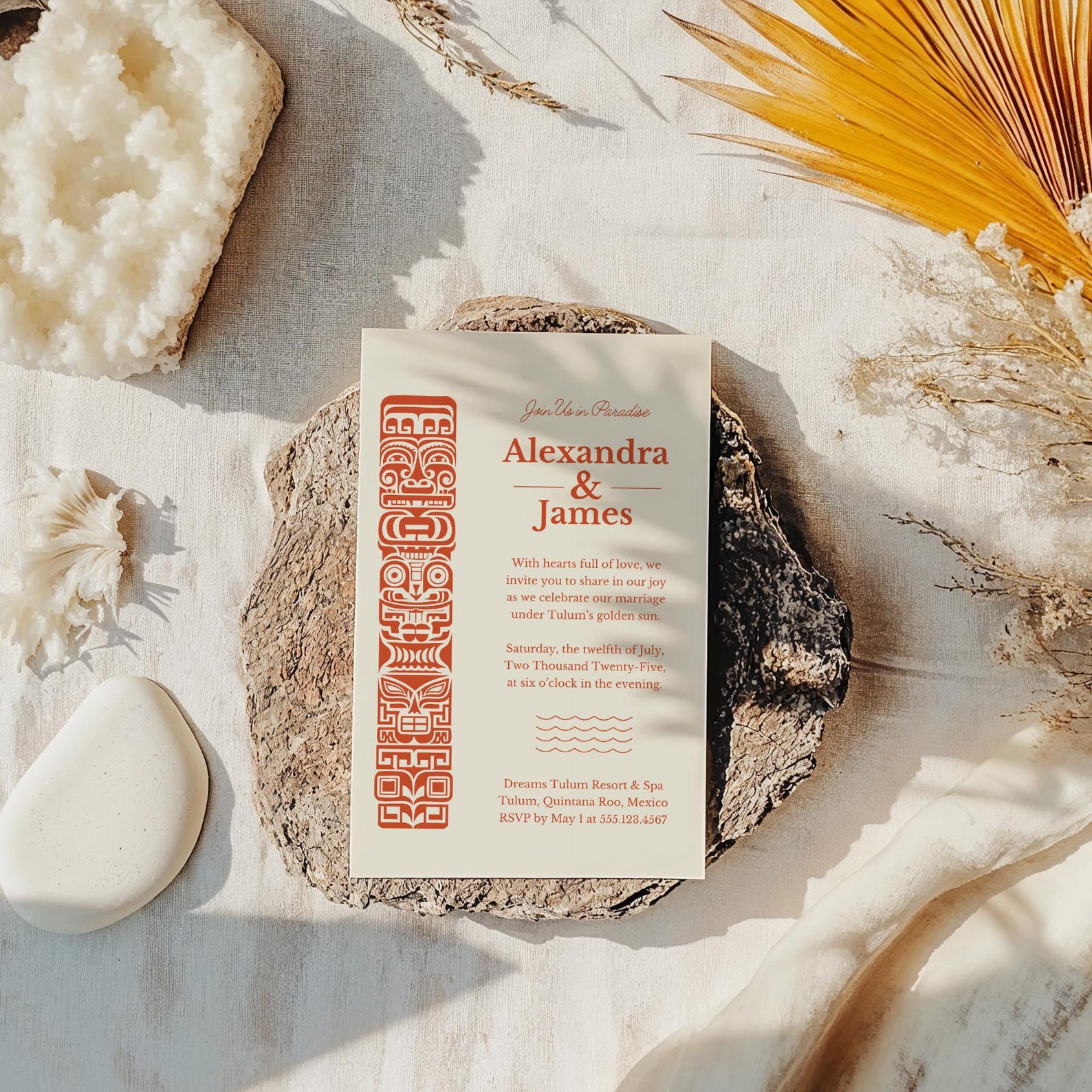 Tulum-inspired Wedding Invitation Template - Canva Wedding Invitation ...