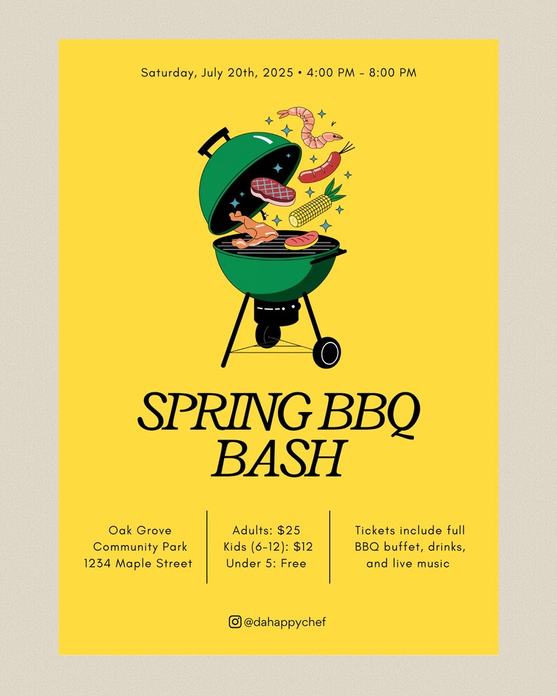 Spring BBQ Bash Event Flyer, Outdoor Cookout Invitation, Editable Canva ...