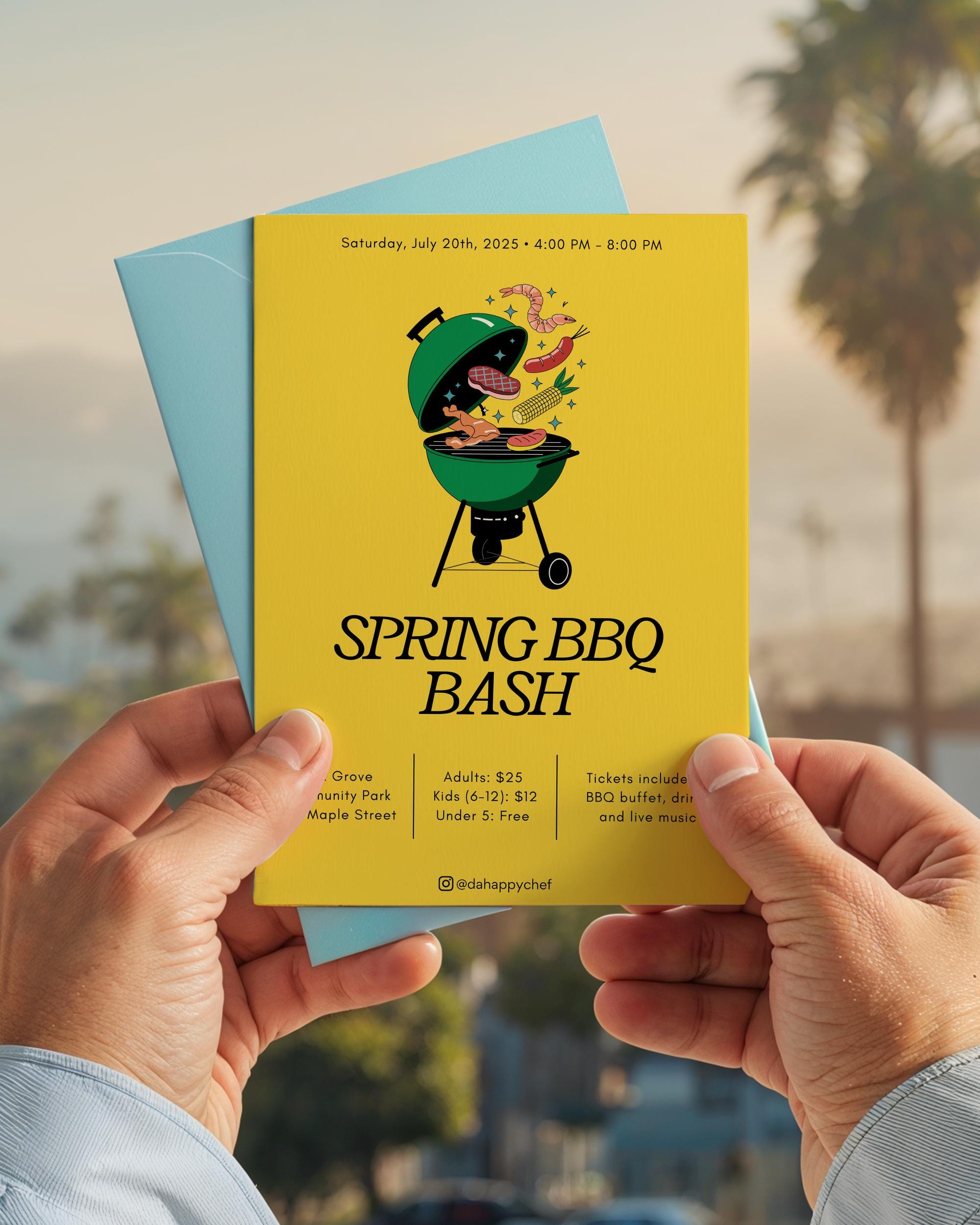 Spring BBQ Bash Event Flyer, Outdoor Cookout Invitation, Editable Canva ...