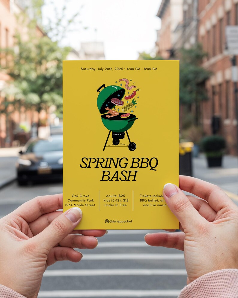 Spring BBQ Bash Event Flyer, Outdoor Cookout Invitation, Editable Canva ...
