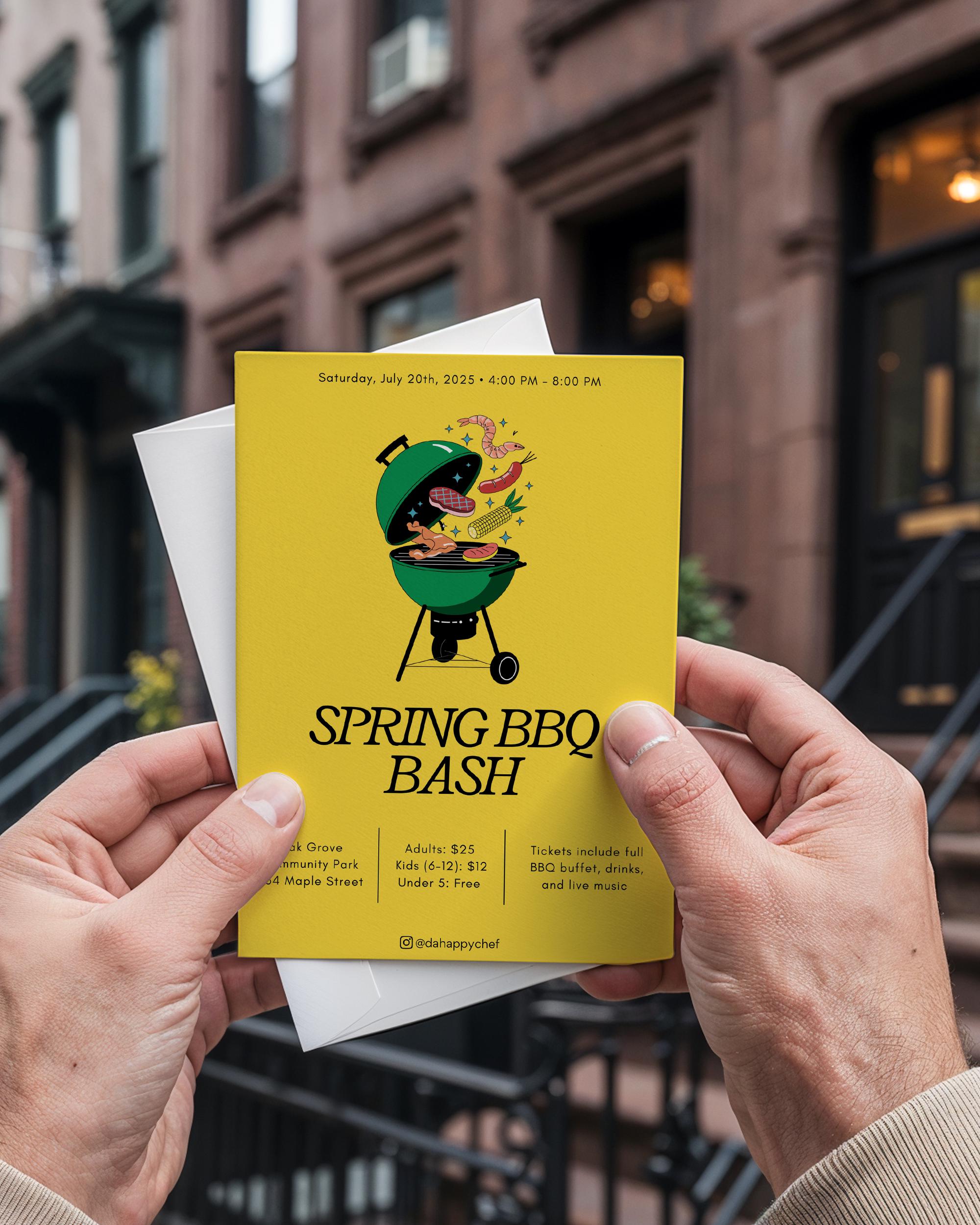 Spring BBQ Bash Event Flyer, Outdoor Cookout Invitation, Editable Canva ...