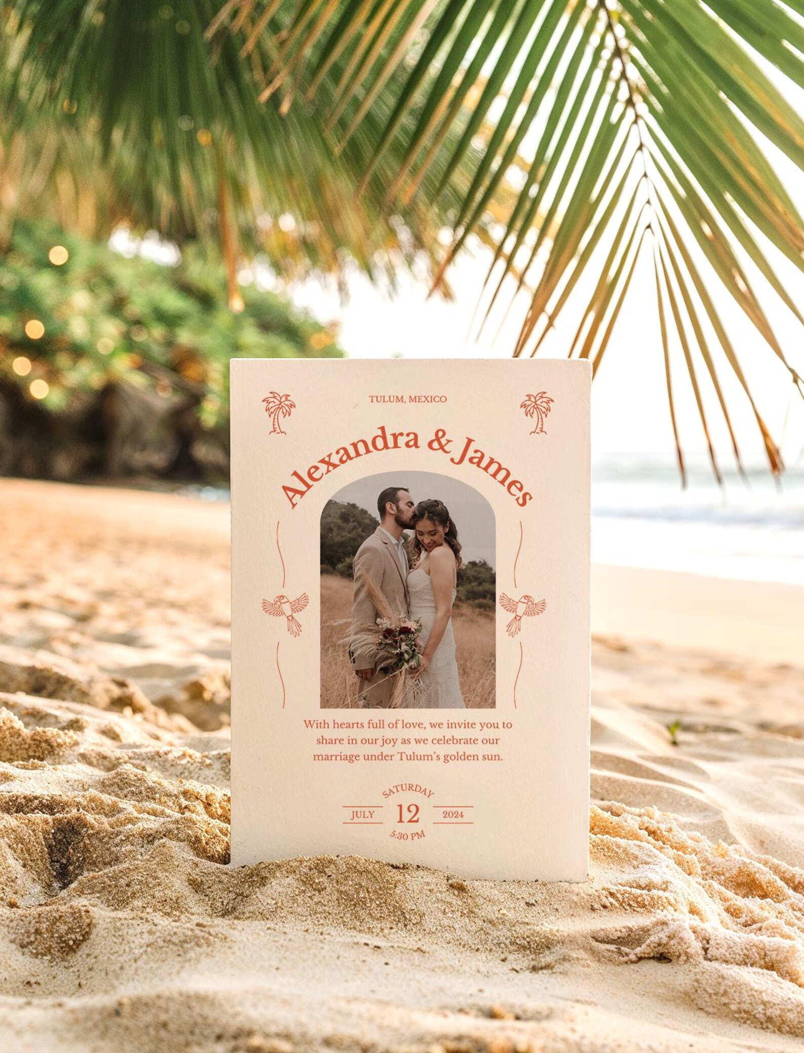 Tulum-inspired Wedding Invitation Template - Canva Wedding Invitation ...