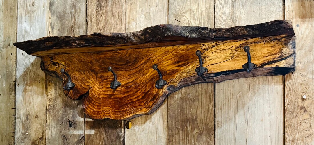 Live Edge SPALTED MAPLE Coat Rack Shelf - Etsy