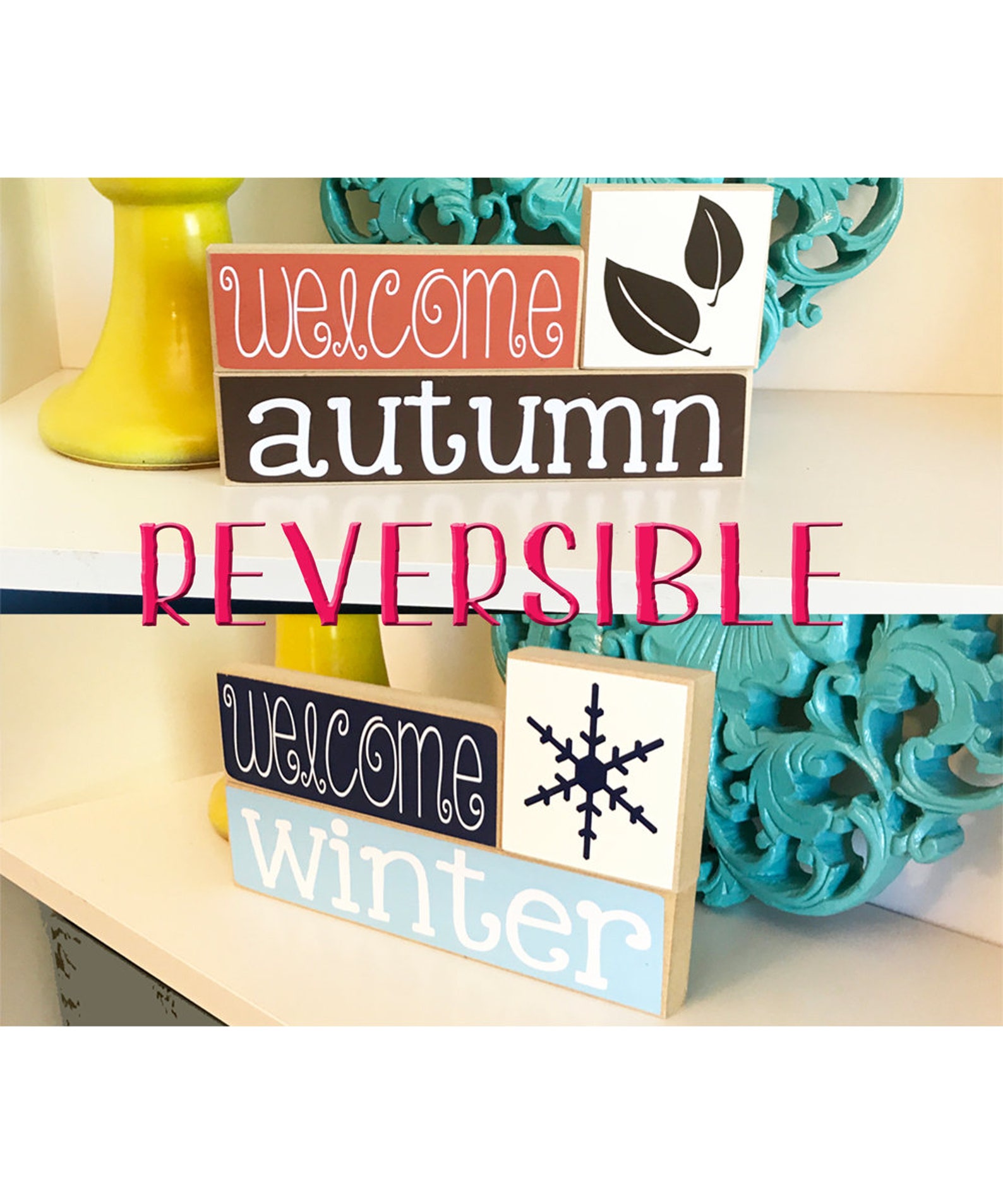 Reversible Autumn and Winter Sign Reversible Blocks Fall | Etsy