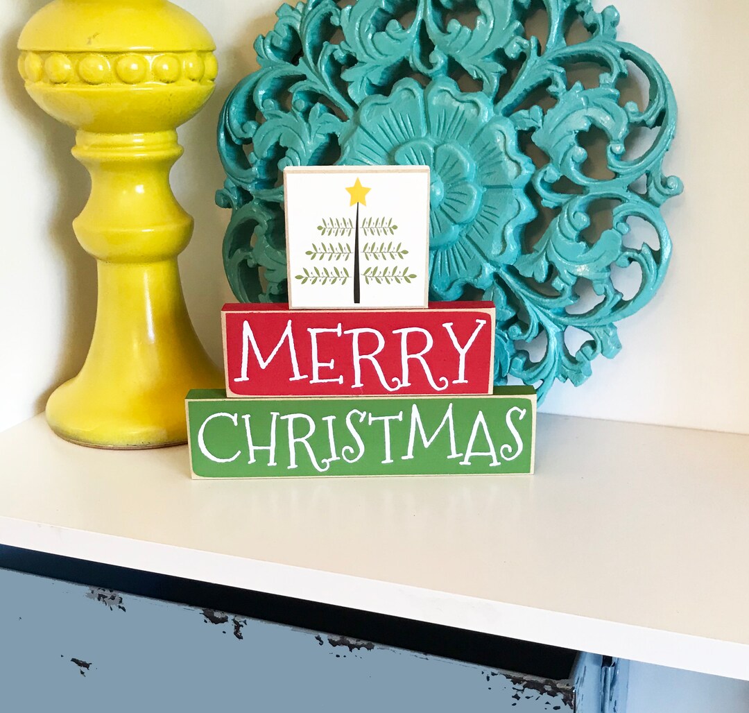 Merry Christmas Blocks Christmas Shelf Decor Christmas Wooden Blocks ...