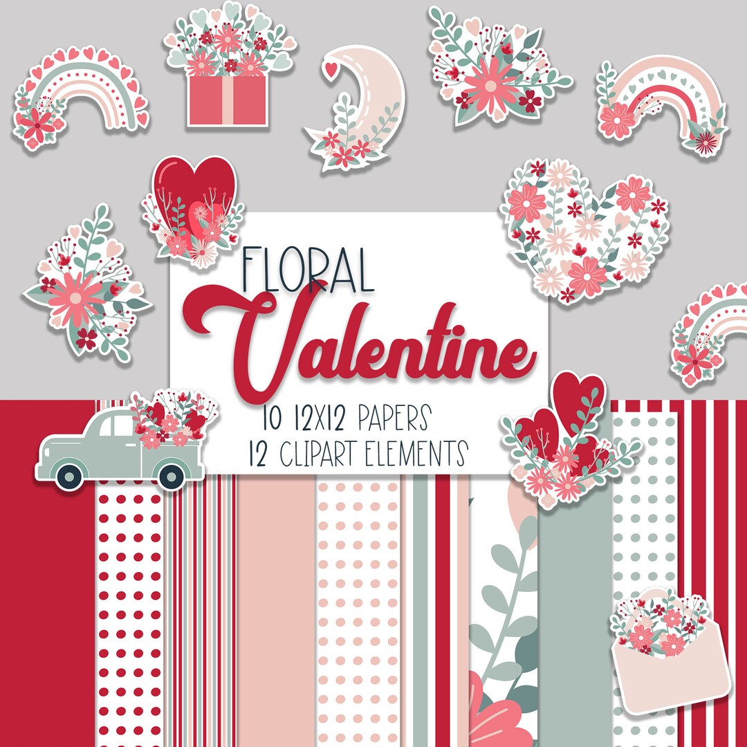 Valentines Digital Paper, Clipart Bundle for Valentines Cards ...