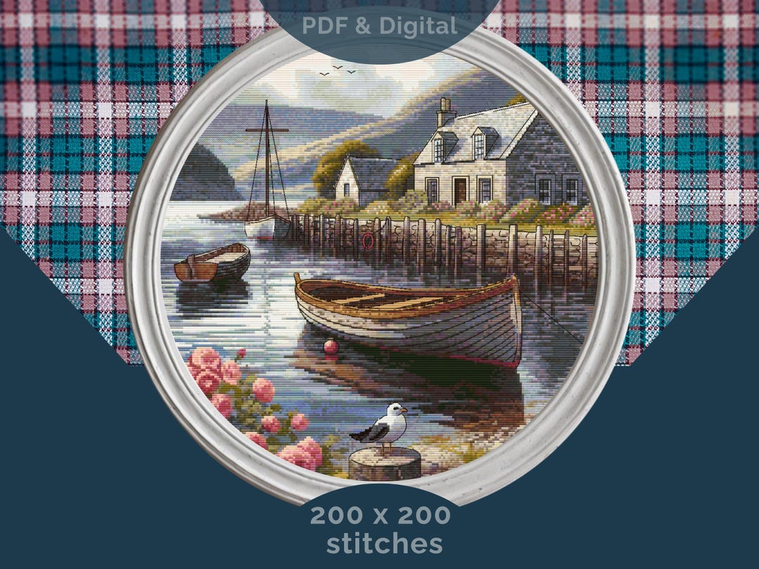 Nautical Seaside Cross Stitch Pattern: Scotland Boat & Seagull (PDF and ...