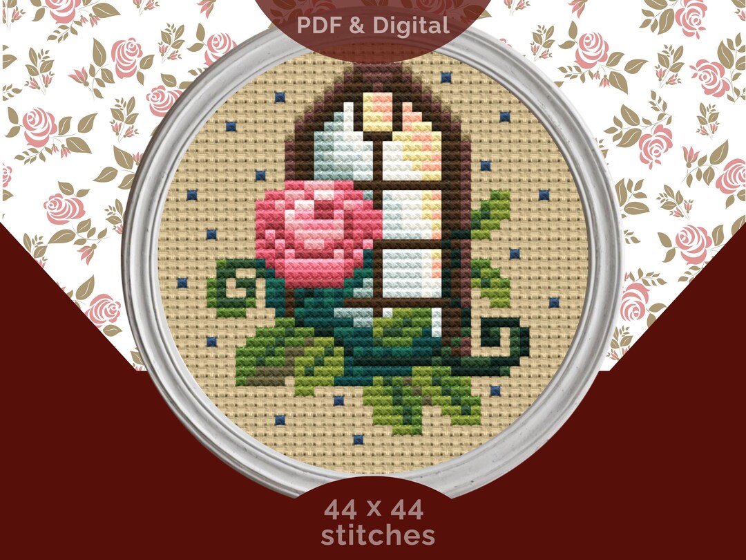Cottage Garden Mini Cross Stitch Pattern: Rose Window (PDF and SAGA ...