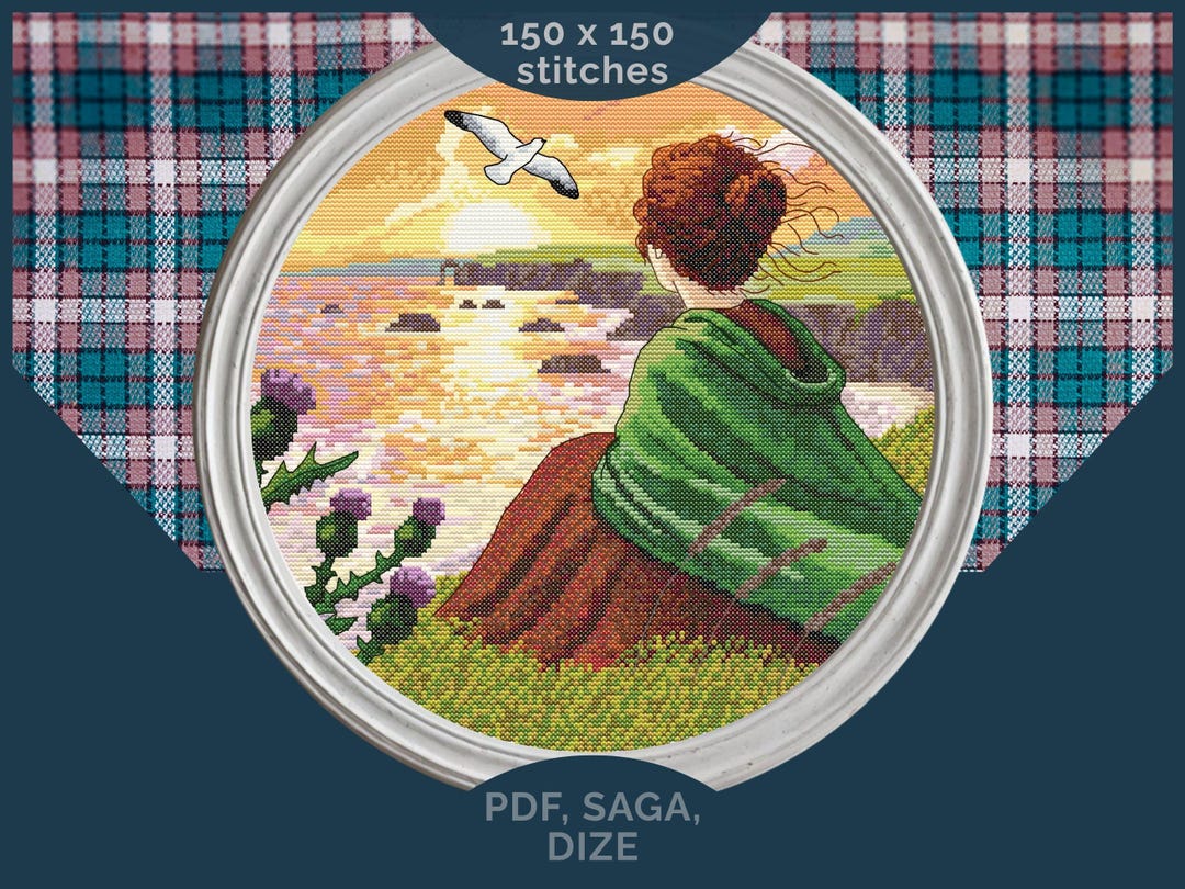 Celtic Lady Sunset Cross Stitch Pattern, Scottish Coast Evening Seaside ...