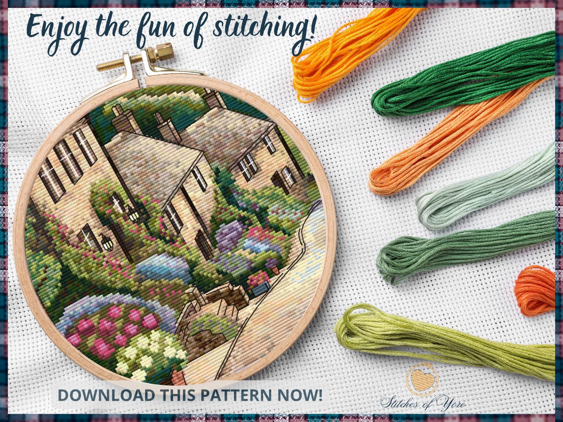 Cotswolds Cottage Cross Stitch Pattern: English Village Scene (PDF ...