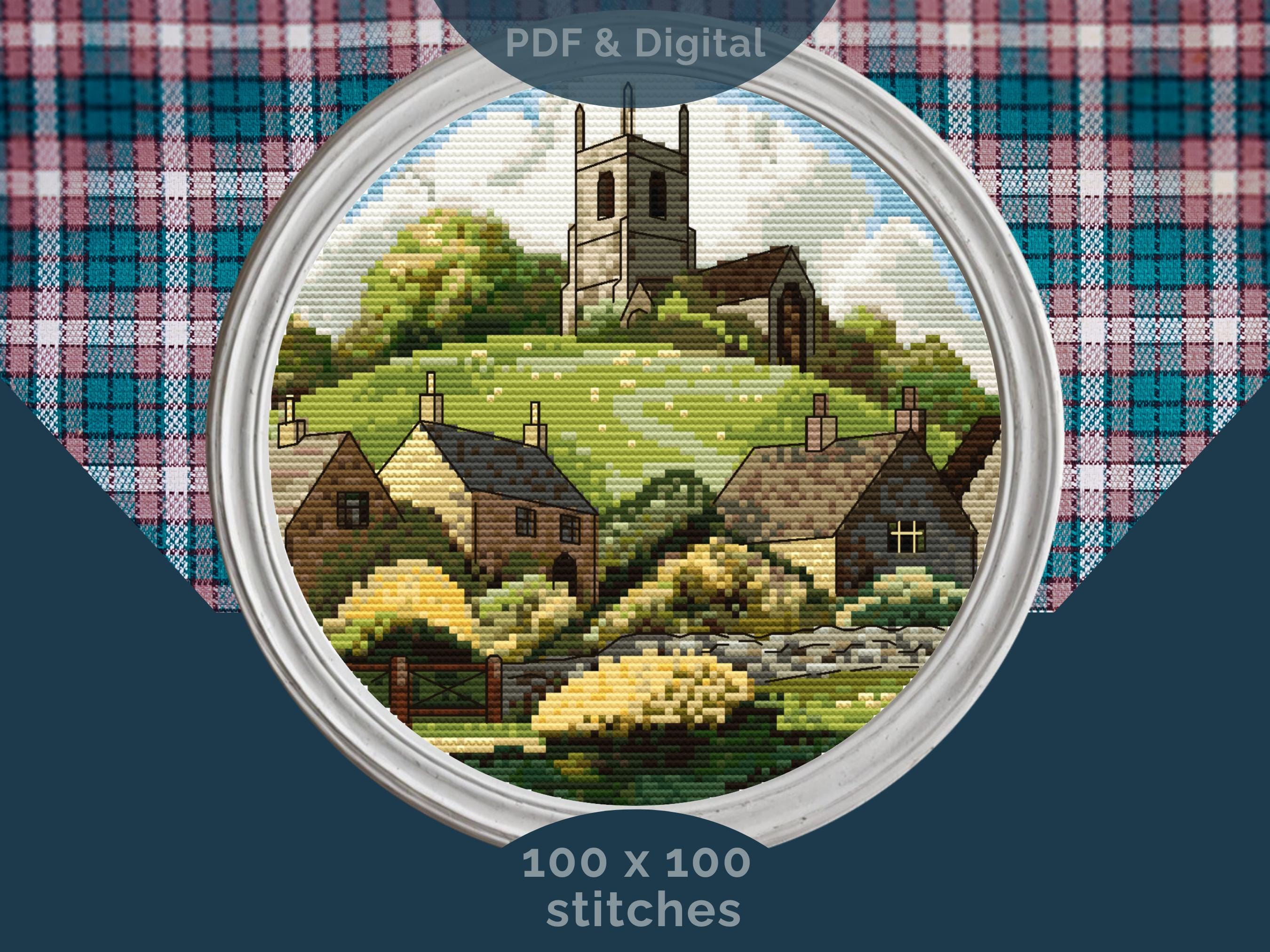 Village Cross Stitch Pattern: Cotswolds Cottage, Church (digital PDF ...