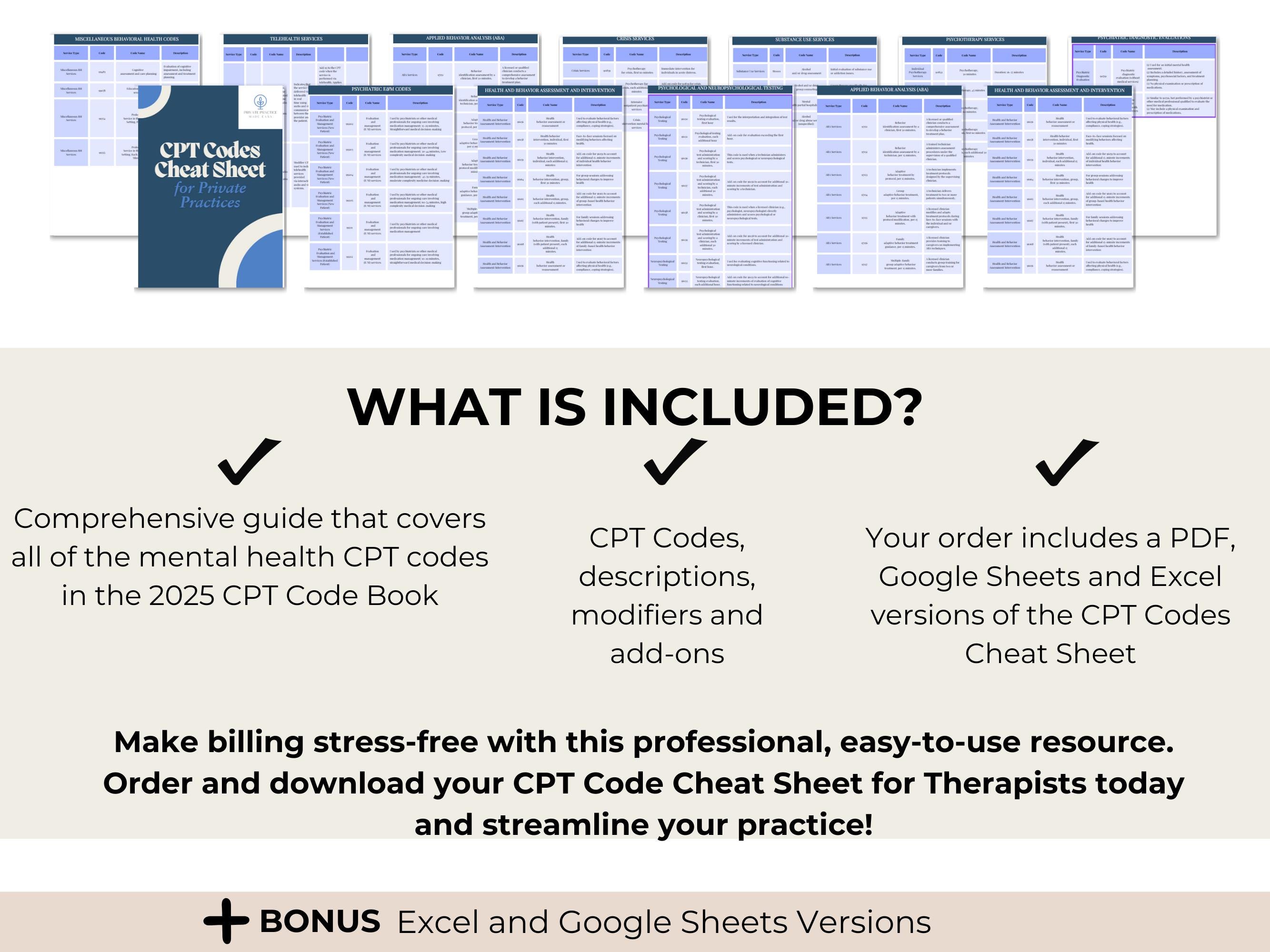 CPT Codes - Therapy Billing Codes - Therapist Invoice - Therapist ...