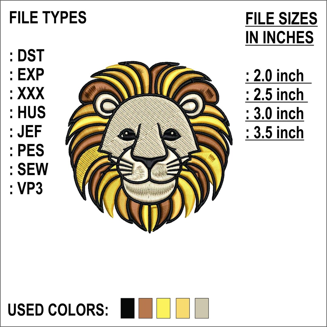 Noble Lion Head Embroidery Design - Golden Mane Pattern - Majestic King ...