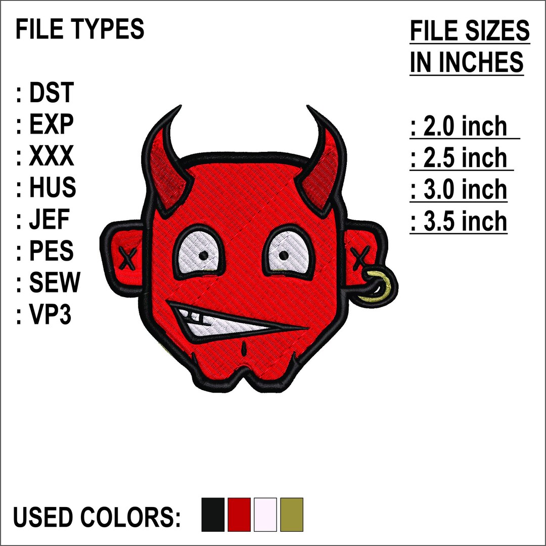Devil Face Digital Embroidery Design for Machine Embroidery - 4 Sizes ...