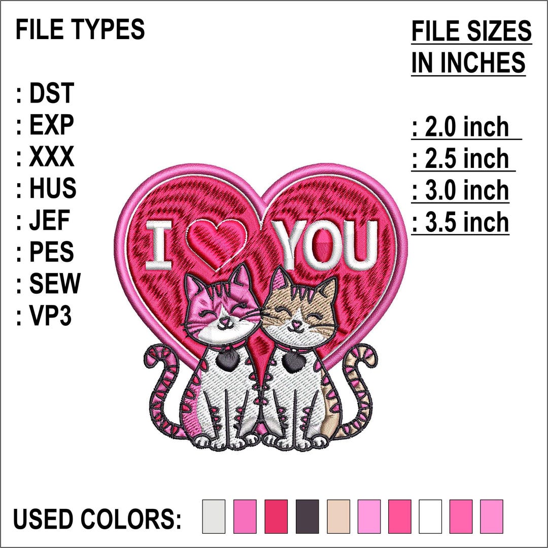 I Love Cat Machine Embroidery Design Kitty Embroidery Machine ...