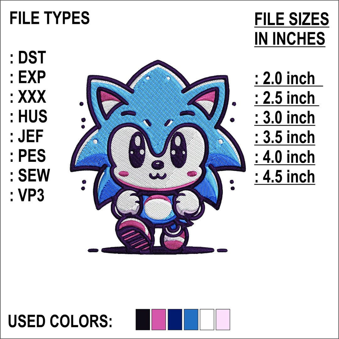 Sonic Embroidery Design, Sonic Machine Embroidery File, Sonic ...