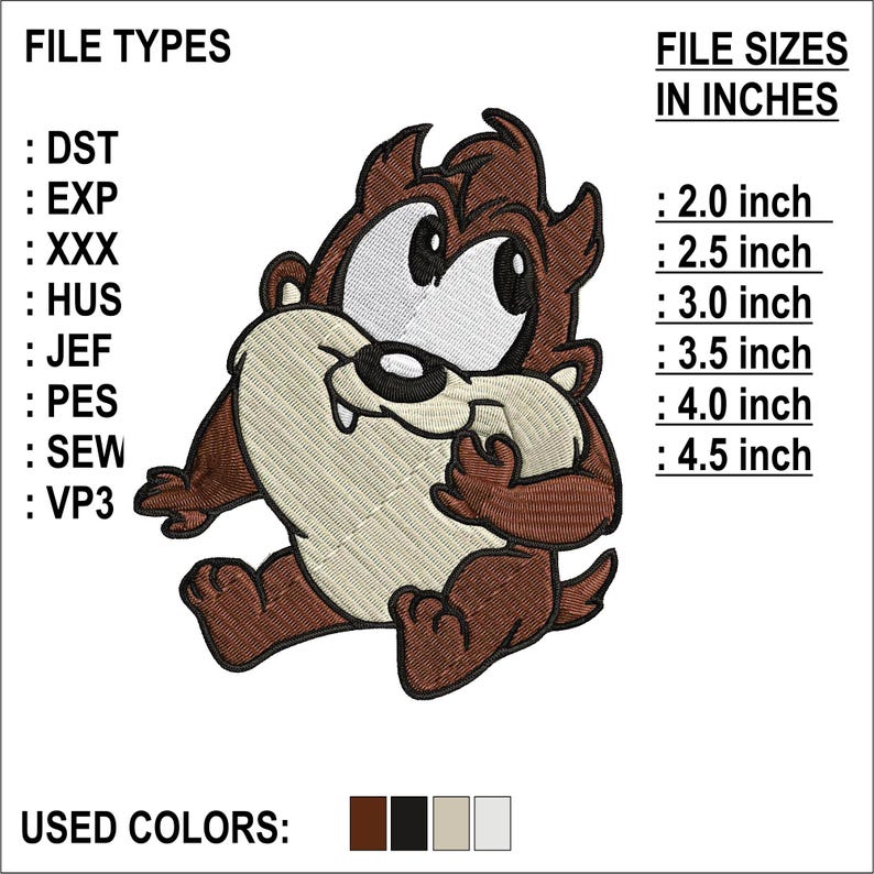 Looney Tunes Taz Embroidery Pattern, Machine Embroidery Design, Looney ...