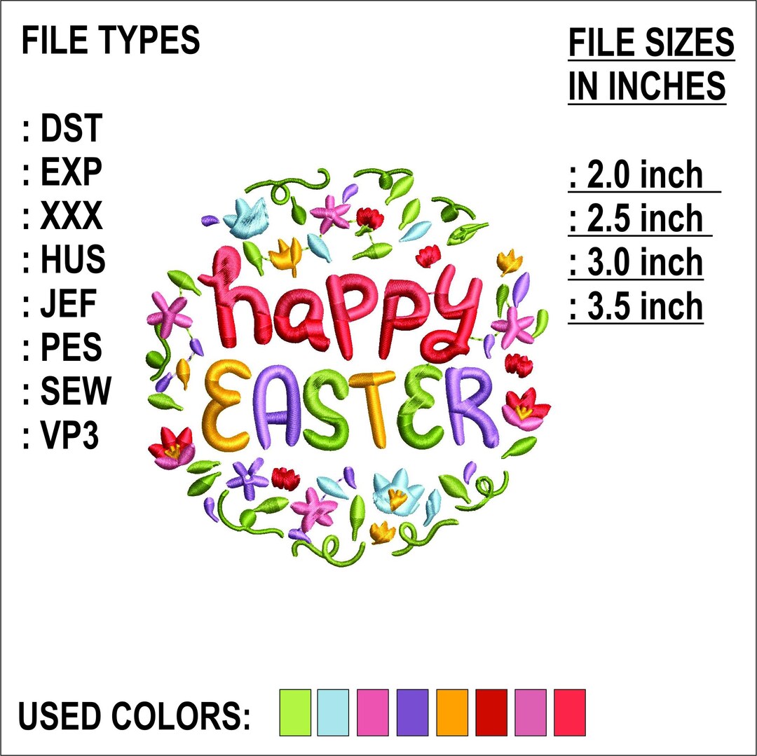 Happy Easter Embroidery Design - 4 Sizes Included - Easter Embroidery ...