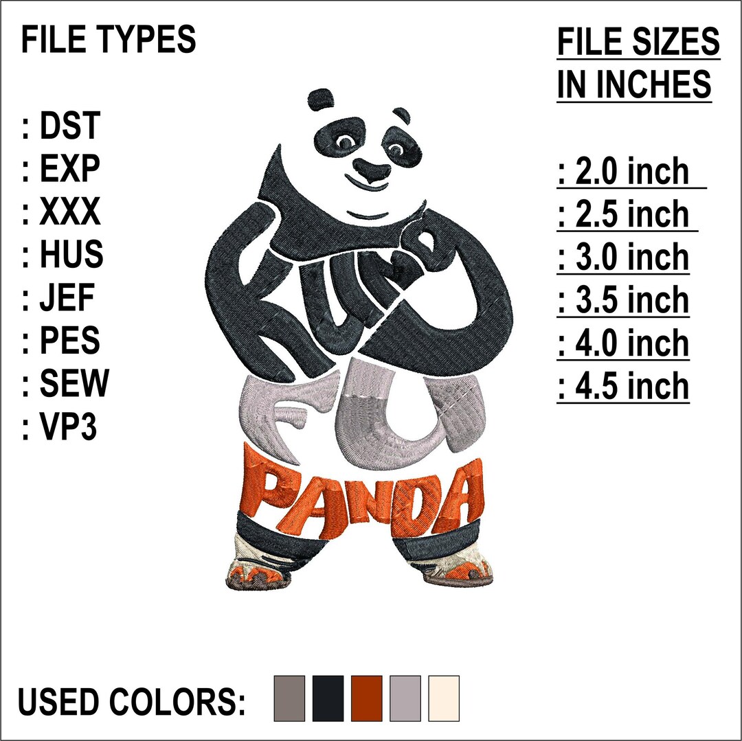 Kung Fu Panda Embroidery Design Cute Panda Machine Embroidery Hugging ...