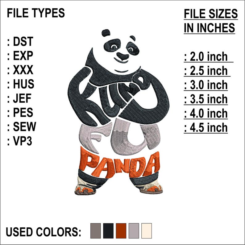 Kung Fu Panda Embroidery Design Cute Panda Machine Embroidery Hugging ...