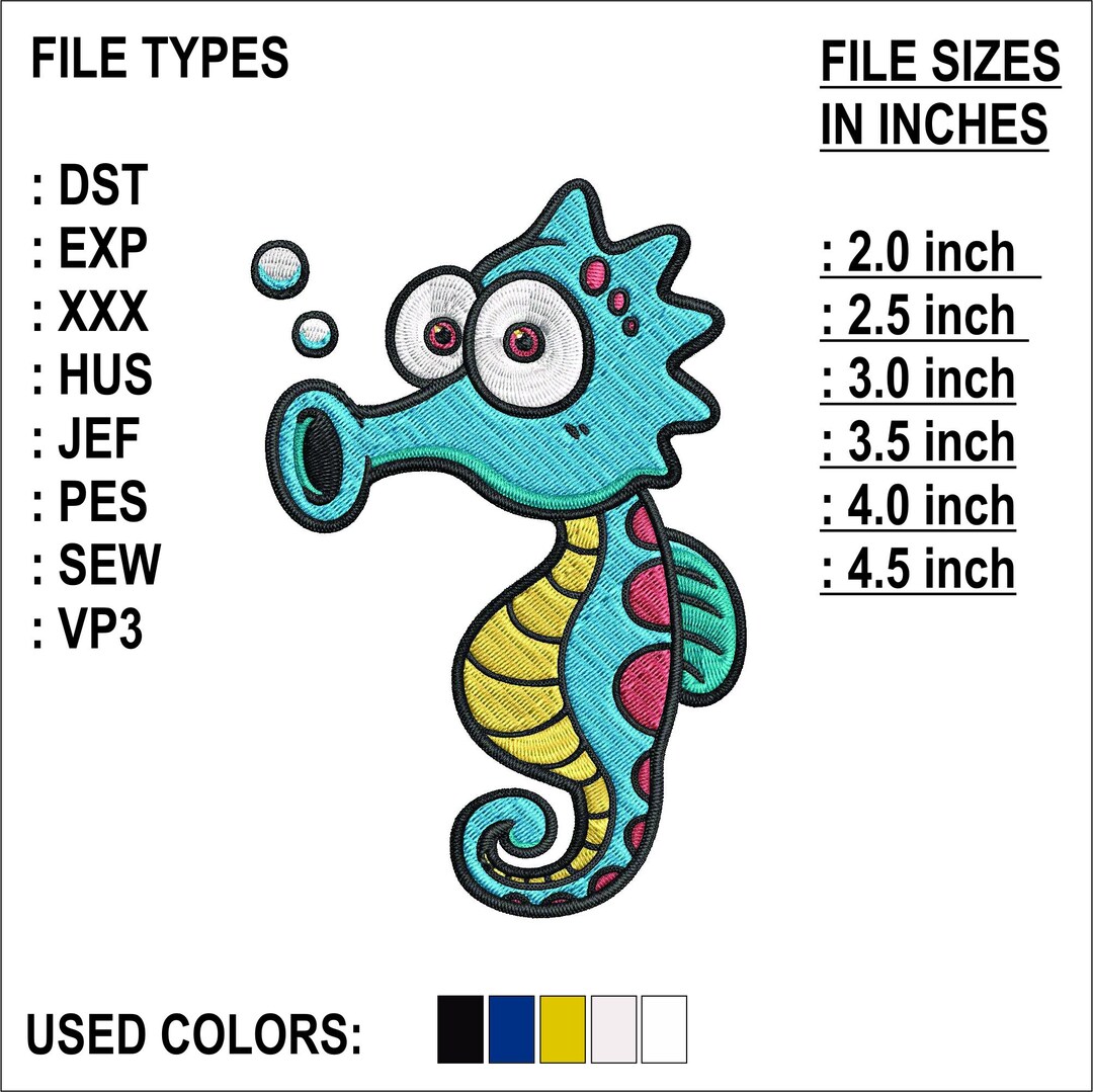 Elegant Seahorse Embroidery Design, Ocean Life Marine Animal Machine ...