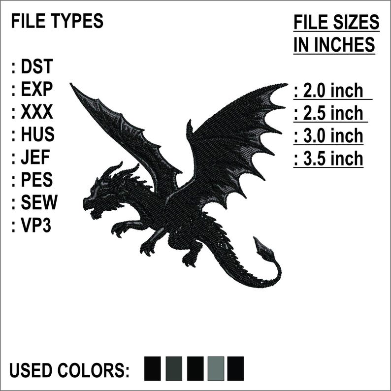 Dragon Machine Embroidery Design - Dragon Embroidery Files - 4 Sizes ...